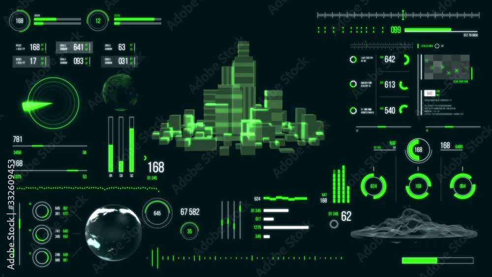 Futuristic urban navigation user interface with city HUD and ...