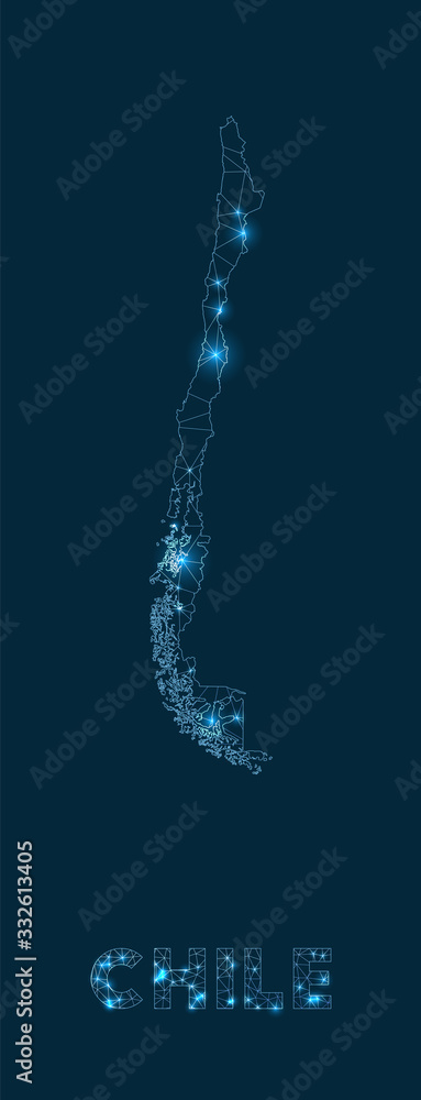 Chile network map. Abstract geometric map of the country. Internet ...
