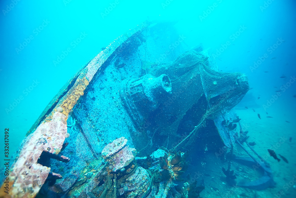 shipwreck, diving on a sunken ship, underwater landscape Stock Photo ...