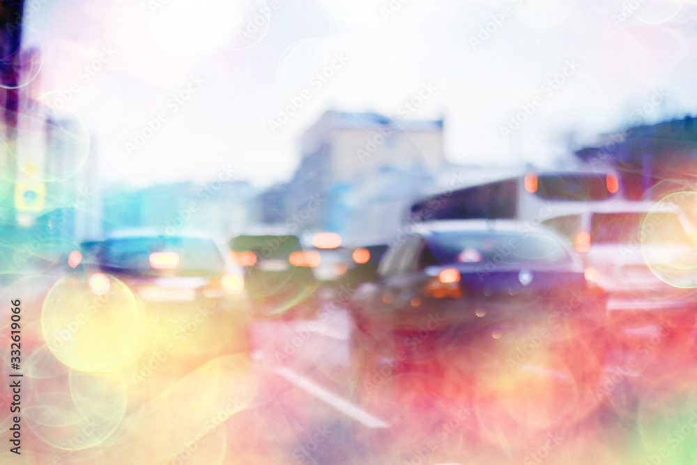 abstract traffic jam background on road / bokeh, view of transport ...
