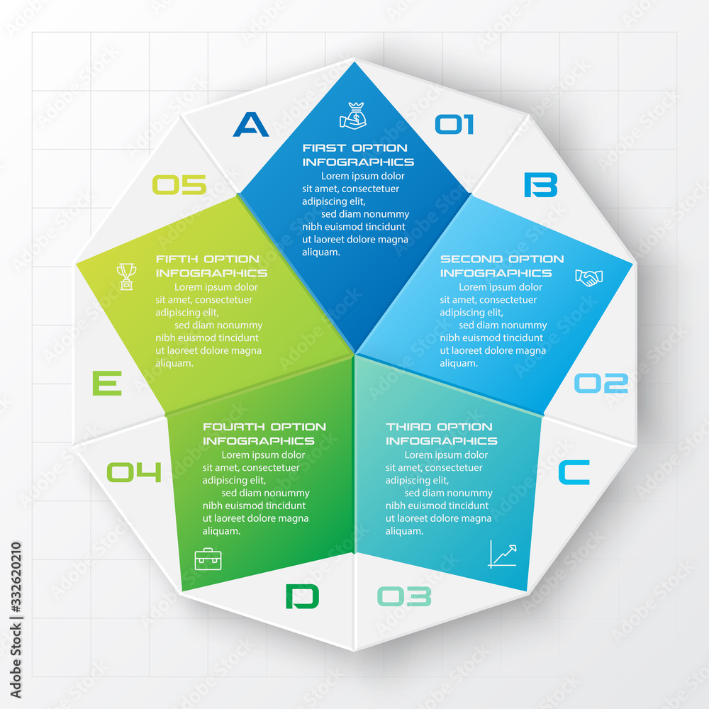 Decagon for infographics,Diagram with 5 options,Vector template for ...