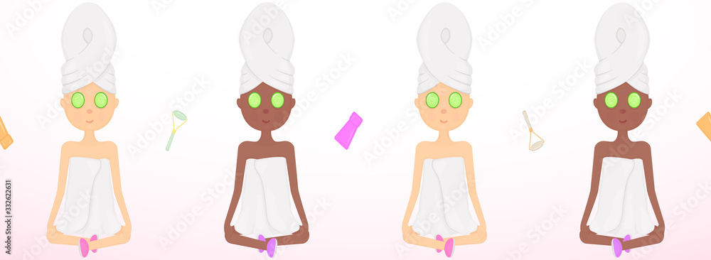 Seamless Border. Vector Illustration. Spa Day Concept. Cute Cartoon ...