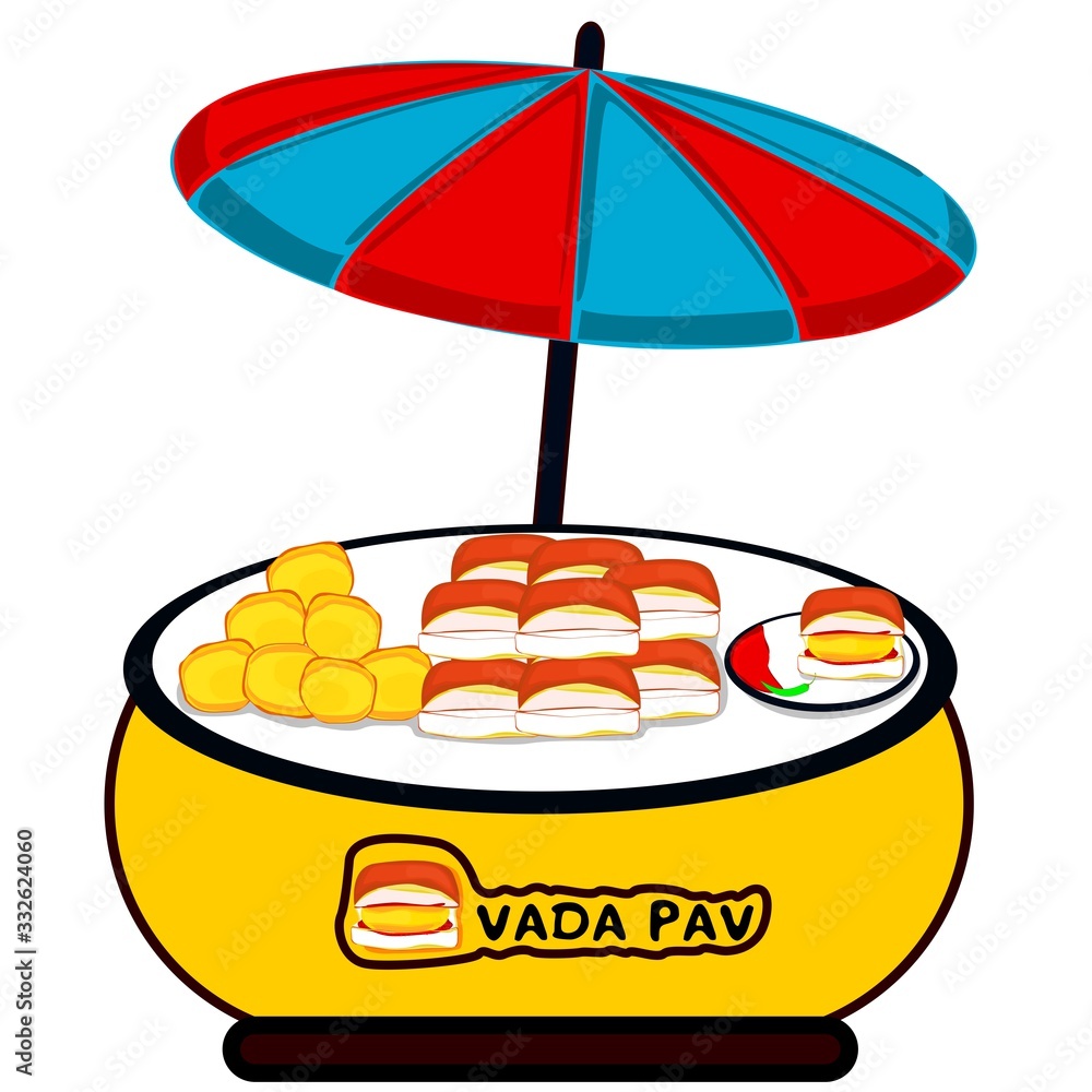 Vada Pav Stall vector with White Background Stock Vector | Adobe Stock