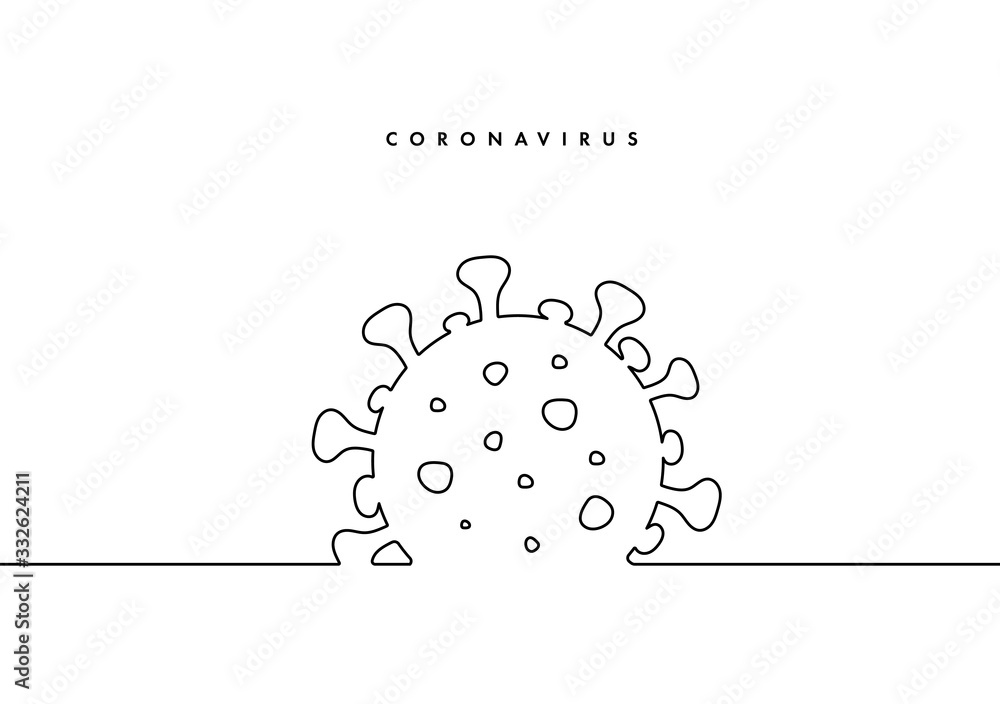COVID-19 continuous line symbol. Concept Coronavirus, virus silhouette ...