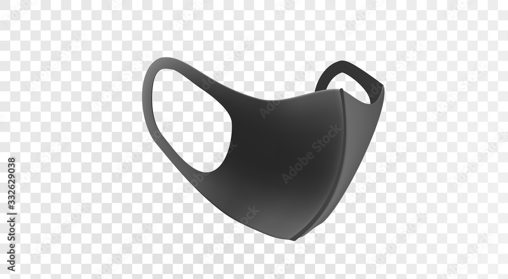 Realistic medical black mask in 3d perspective isolated on transparent ...
