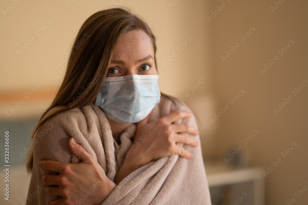 Masked girl with coronavirus and high fever, symptoms of coronavirus ...