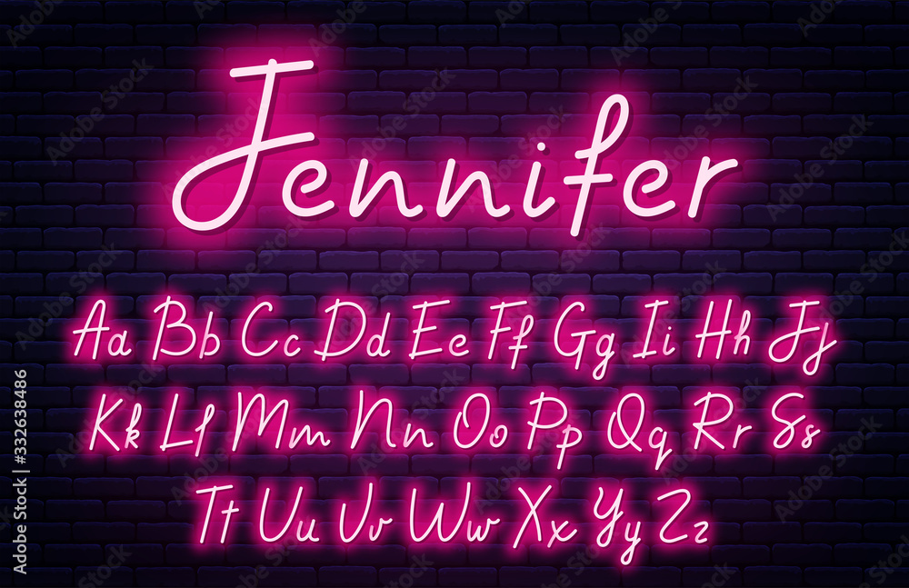 Glowing neon script alphabet. Neon font with uppercase and lowercase ...
