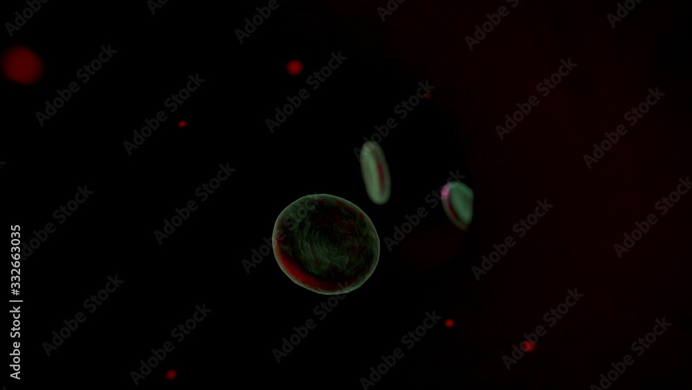 Red blood cells with viruses under the microscope . Virus infection ...