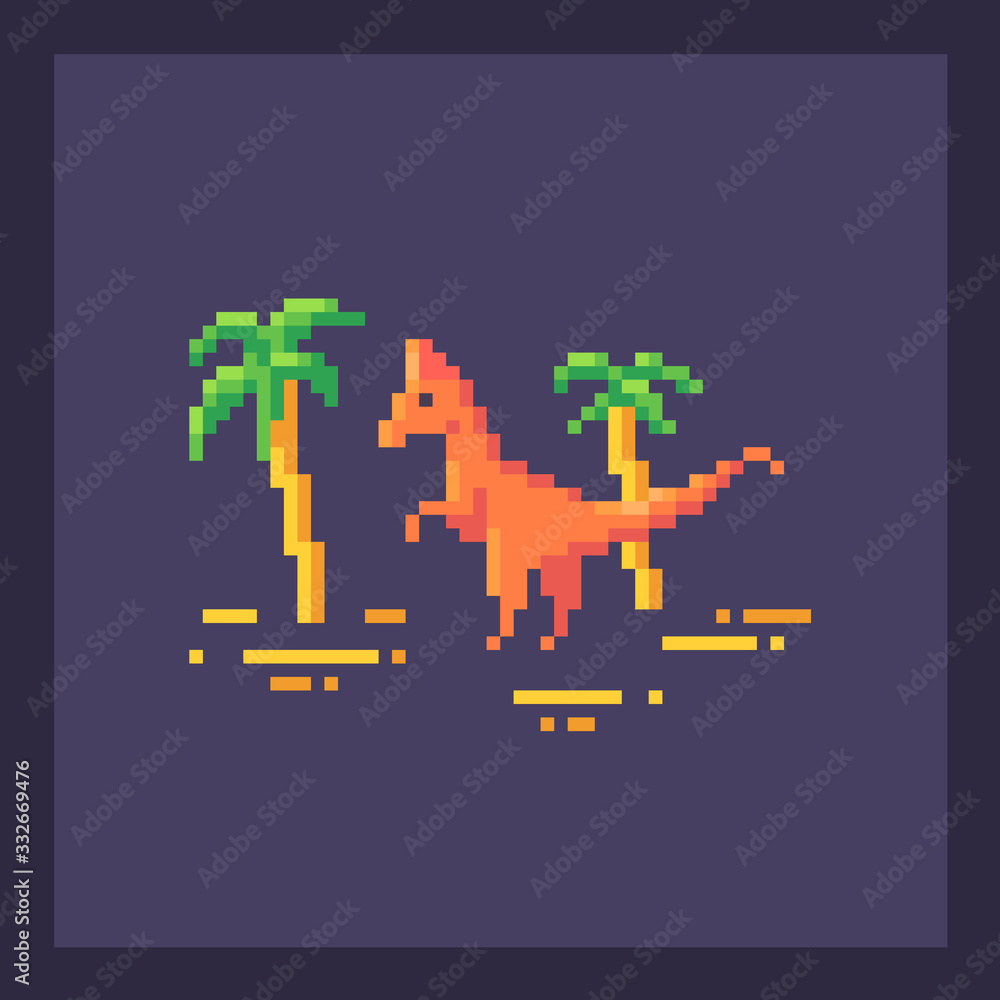 Pixel art dinosaur in nature. Stock Vector | Adobe Stock