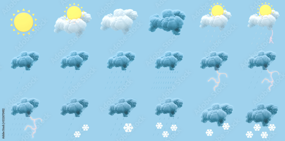 All kinds of weather conditions, weather forecast, 3d rendering. Stock ...