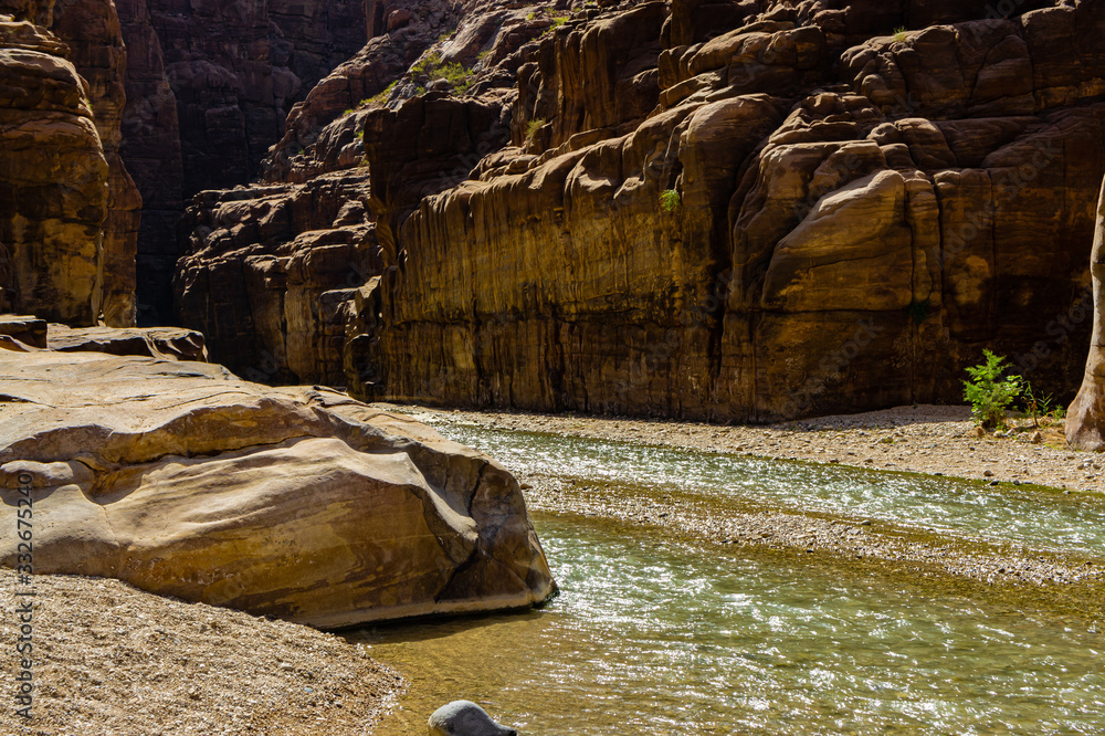 Wadi Mujib Nature Reserve in Jordan. Mujib Canyon near Dead Sea ...