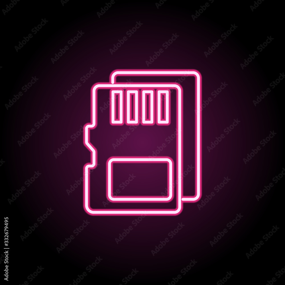 Sd card neon icon. Simple thin line, outline vector of computer parts icons for ui and ux ...
