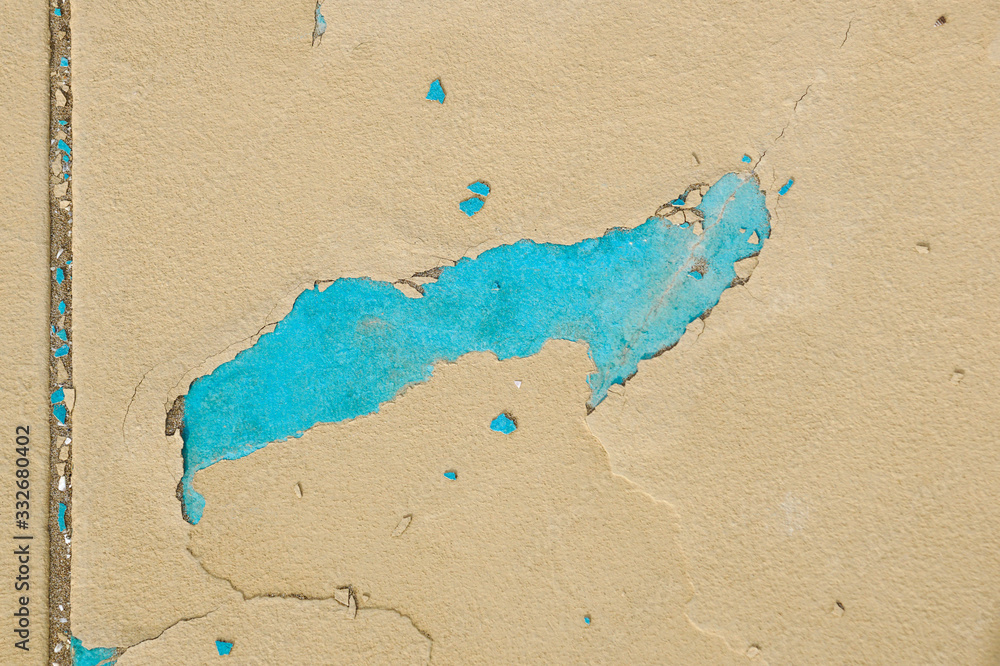 The blue paint has flaked off on the part of wall background Stock ...