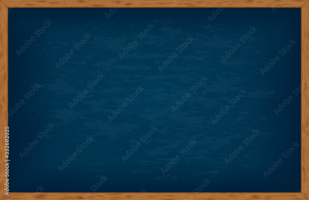 Realistic blank blue chalkboard in wooden frame. Rubbed out dirty ...