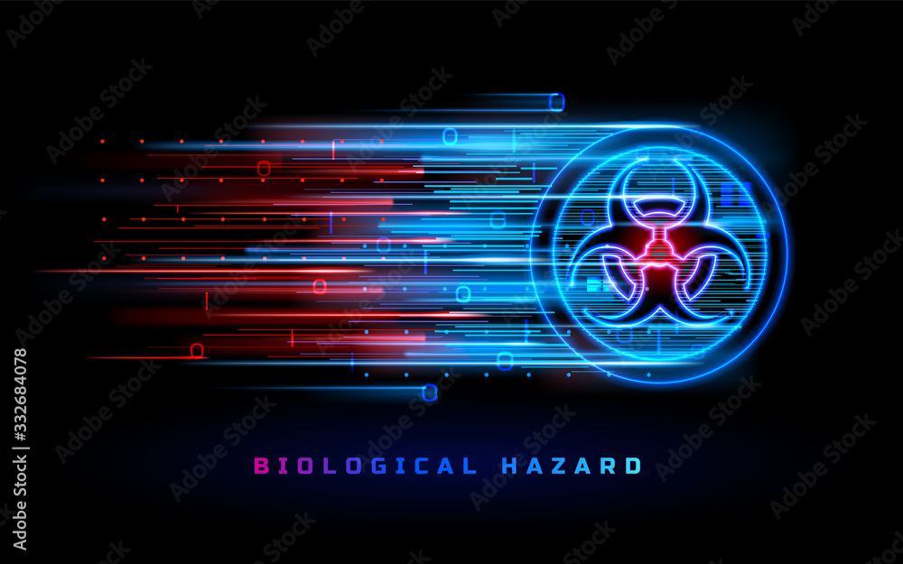 Biohazard neon light sign, biological hazard danger warning vector ...