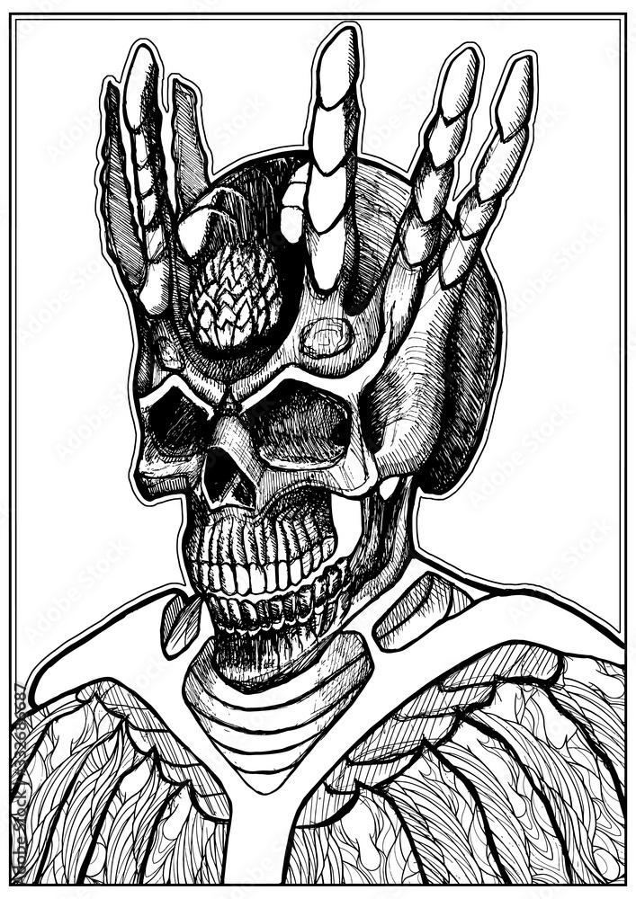 Character horror, skull of Dark Lord or devil, creepy, scary, bony ...