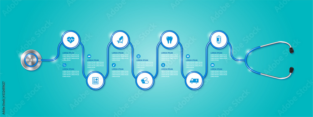 Healthcare and medical concept stethoscope and flat icons in medicine ...