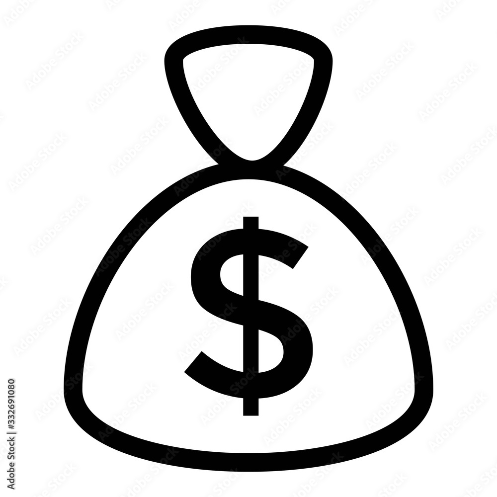 Money bag with dollar sign icon in line style. A sack of cash or gold ...
