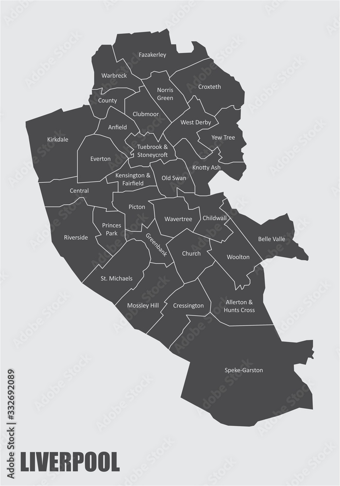 Liverpool map with boroughs illustration Stock Vector | Adobe Stock