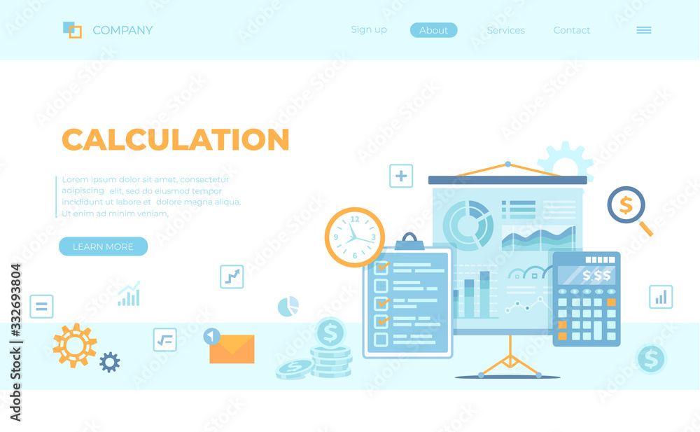 Calculation concept. Bookkeeping, audit, data analysis, reporting, tax ...