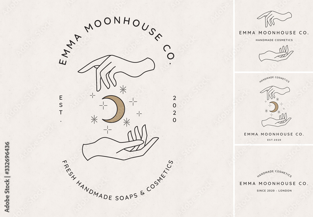 Hands and Moon Logo Set Stock Template | Adobe Stock