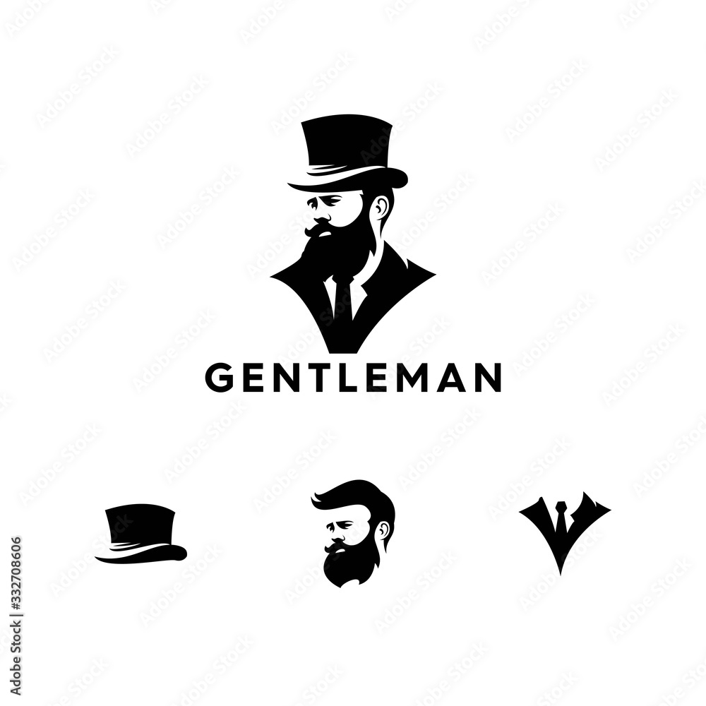 Classic gentleman with beard monogram logo Stock Vector | Adobe Stock