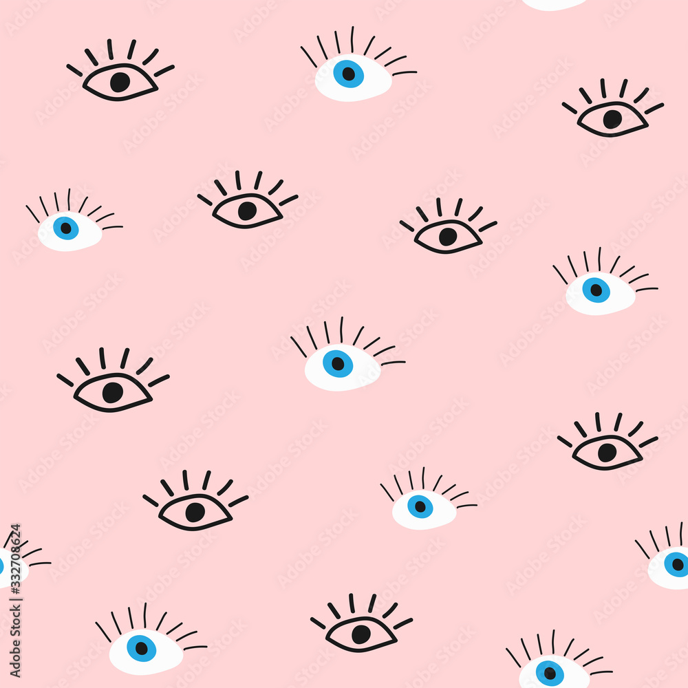 Cute seamless pattern with eyes drawn by hand. Doodle, sketch. Girly ...