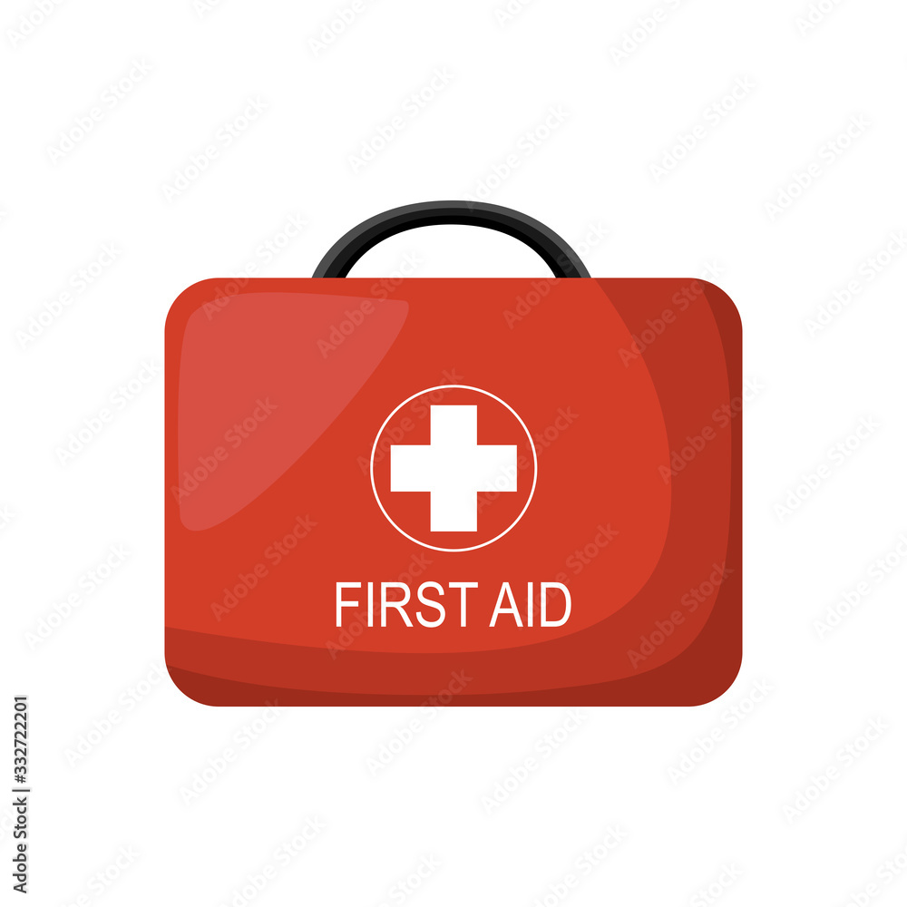 Cartoon red medical firs aid kit, ambulance emergency box. vector ...