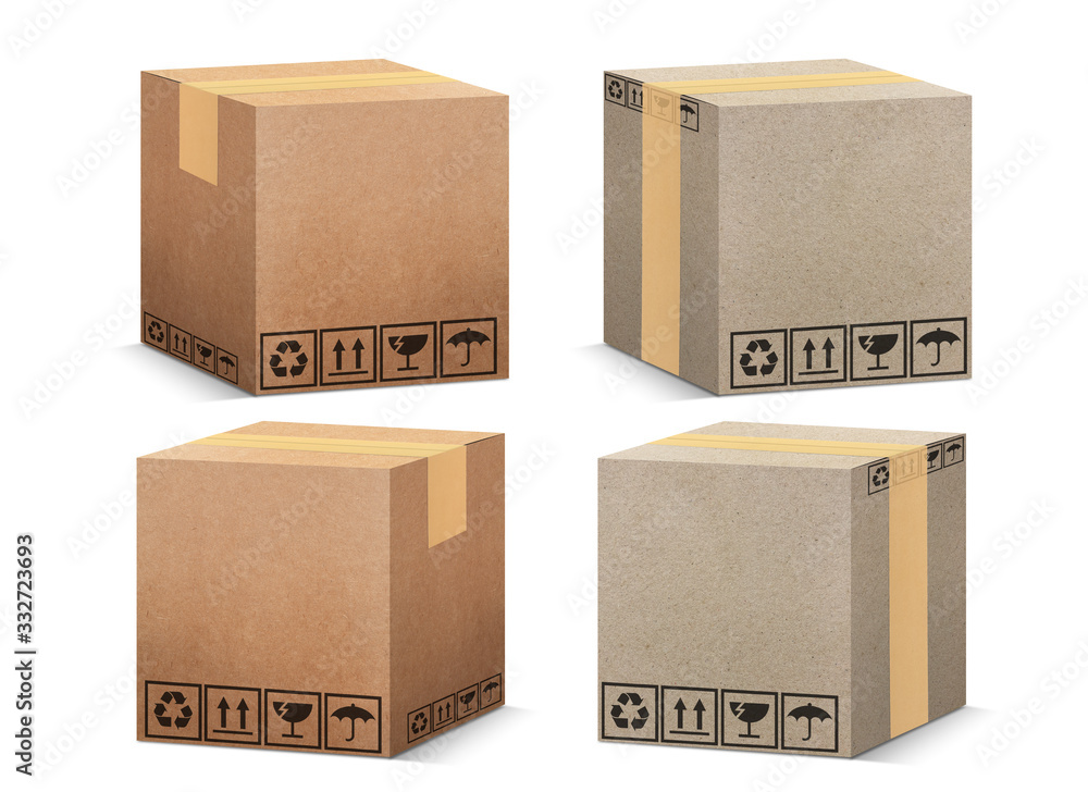 Packaging paper and Shipping Box with symbol on box transport isolated ...