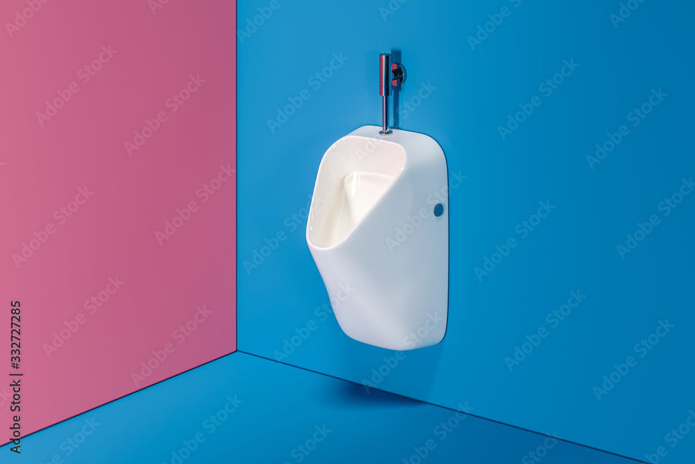 White Urinal Toilet on Pink And Blue Background. 3d rendering. Stock ...