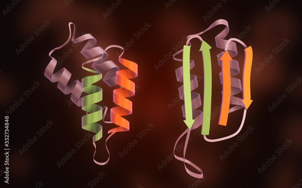 3D Illustration Rendering. Prions, Prion, Protein mutation before and ...
