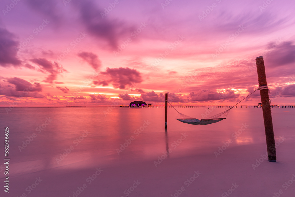 Tropical sunset beach background as summer landscape panorama with ...
