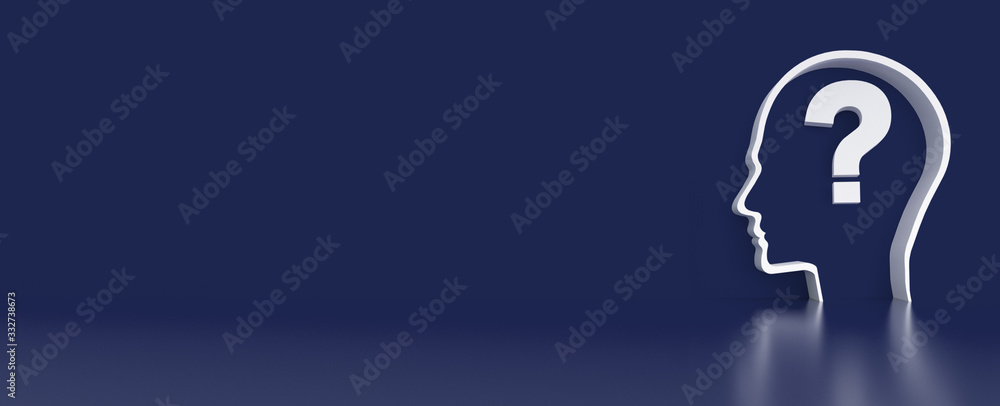 Moving Questionmarks in Human Head outline in front of a color wall ...