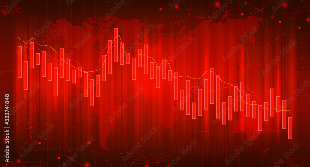 Red banner with financial falling charts. Concept of digital stock ...