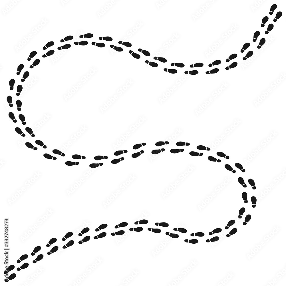 Tracking human shoes, footsteps, paws people silhouette, hiking, route ...