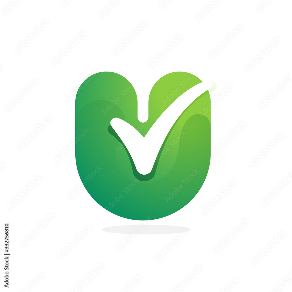 U letter green logo with check mark inside. Stock Vector | Adobe Stock