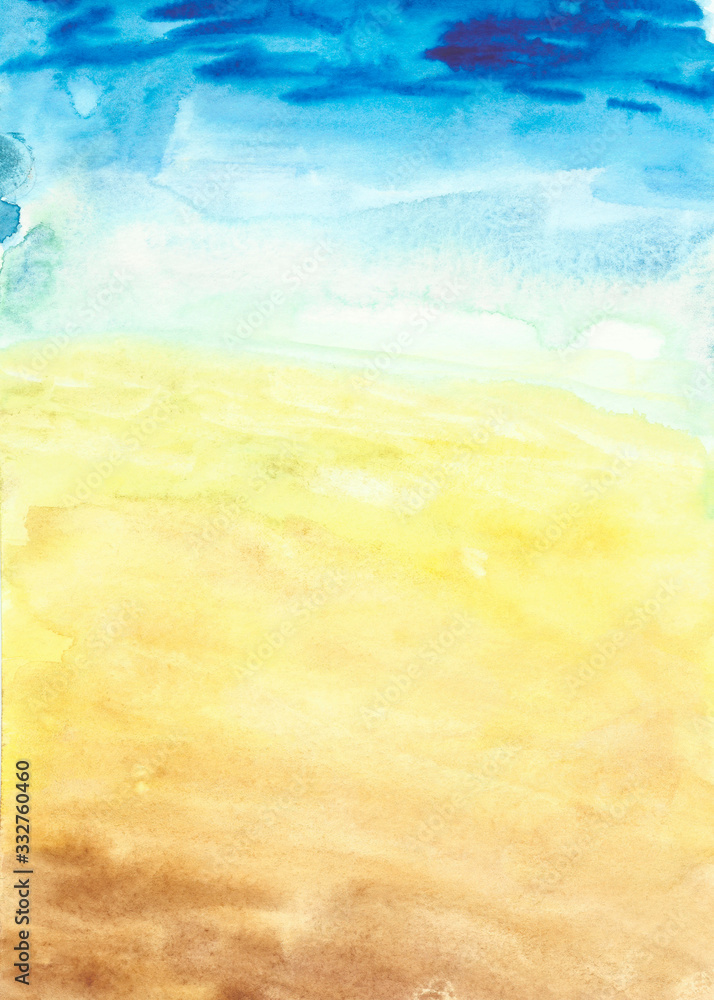 Watercolor hand painted nature summer background warm gradient texture ...