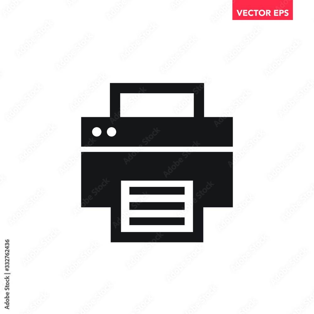 Soiled black printer / copy page icon. Simple printing machine flat ...