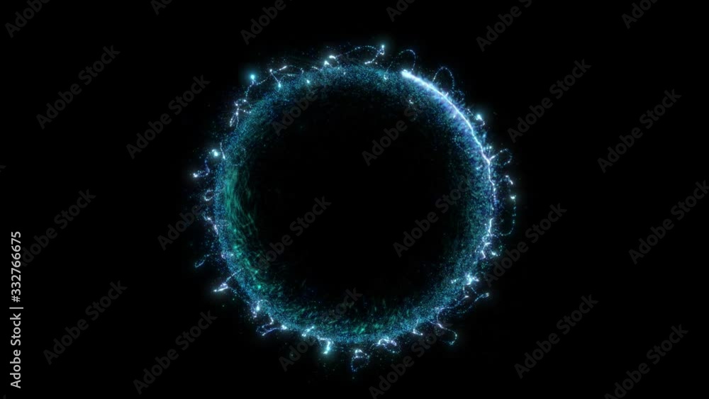 Seamless loop. Animation of a round blue portal consisting of particles ...