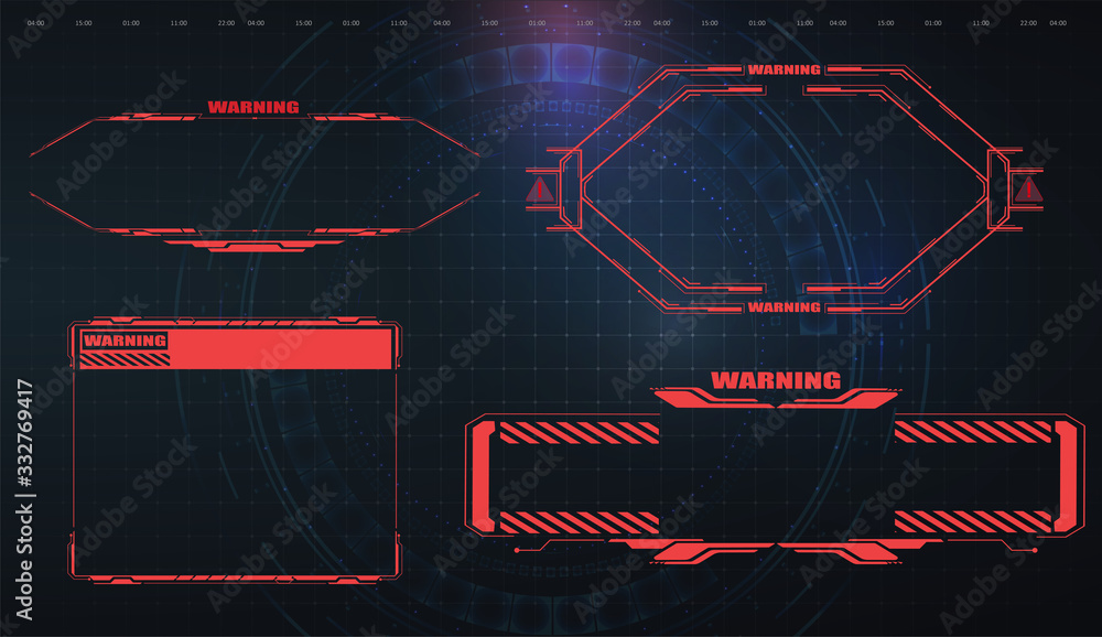 Futuristic screens HUD, GUI, UI and titles warning, danger. Warning ...