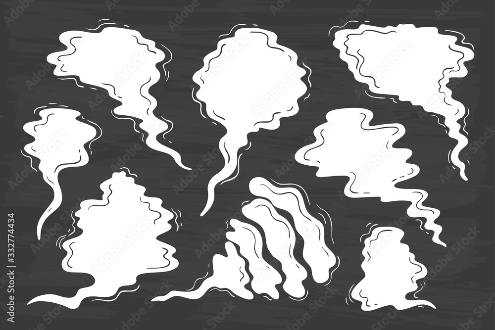 Steam clouds silhouette Vector Set. Hand drawn Doodle Smoke, Cloud, Fog ...