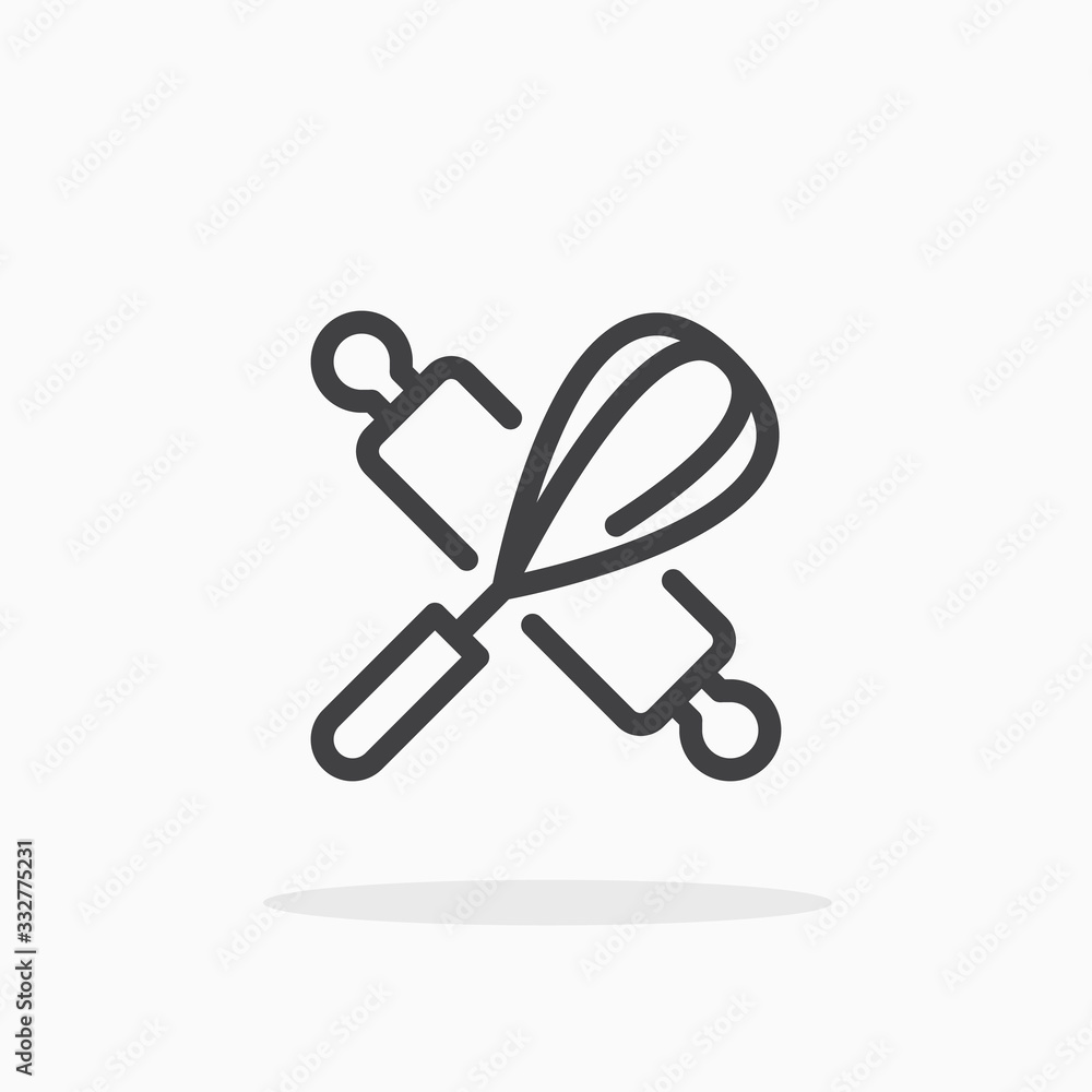 Rolling pin and whisk icon in line style. Editable stroke. Stock Vector ...