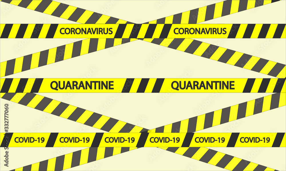 Vector illustration. Warning quarantine yellow and black coronavirus ...