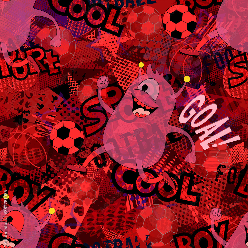 Abstract seamless football pattern for boys. Sport monster football ...