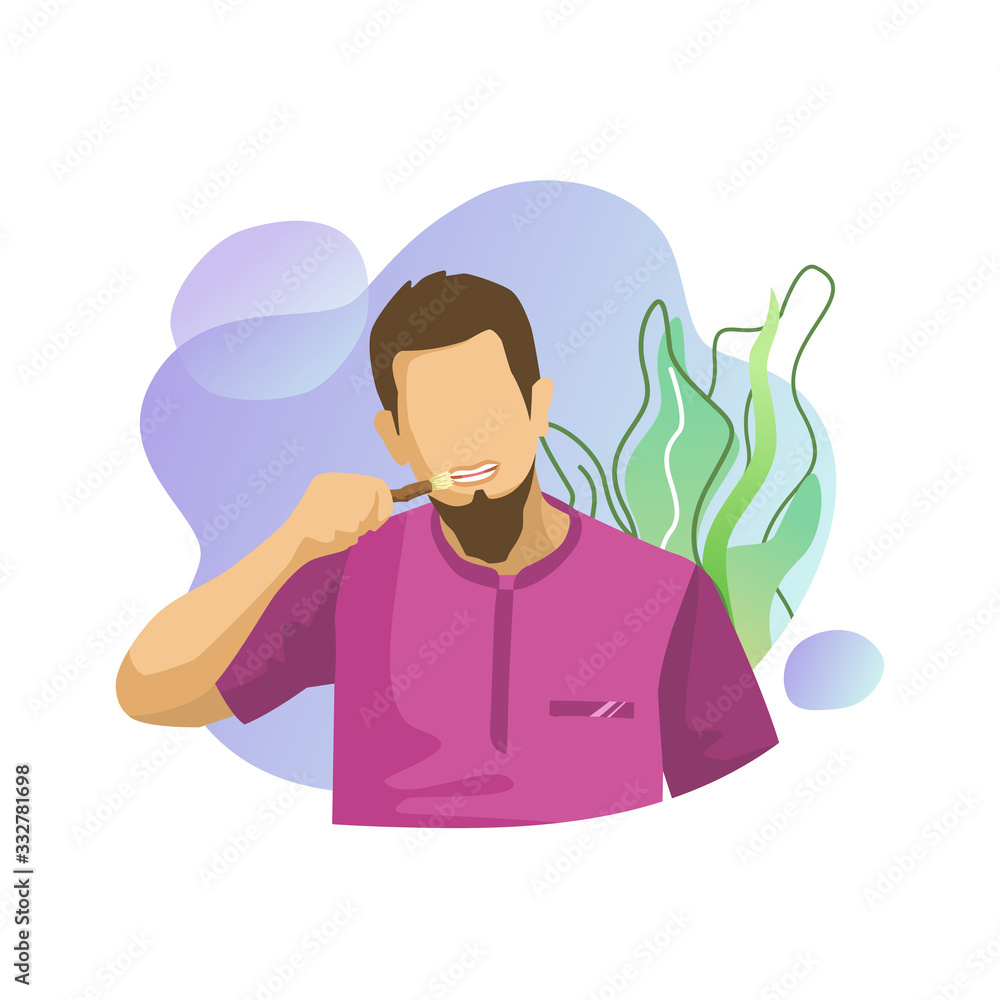 someone doing the sunnah of the Prophet Muhammad, namely brushing teeth ...