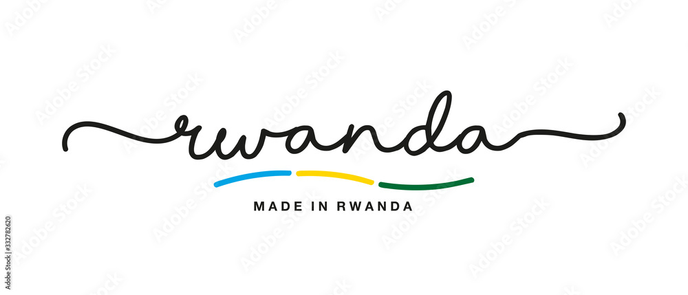 Made in Rwanda handwritten calligraphic lettering logo sticker flag ...