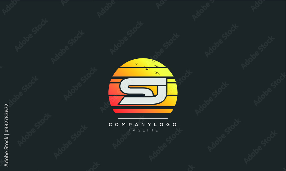 SJ alphabet letter icon logo design with sun Stock Vector | Adobe Stock