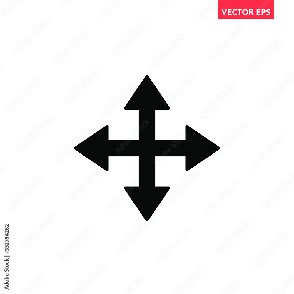 Black single extend arrow icon, 4 way positions crossed arrow, up down ...