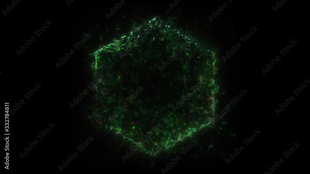 Seamless loop. Animation of a green hexagonal portal, consisting of ...