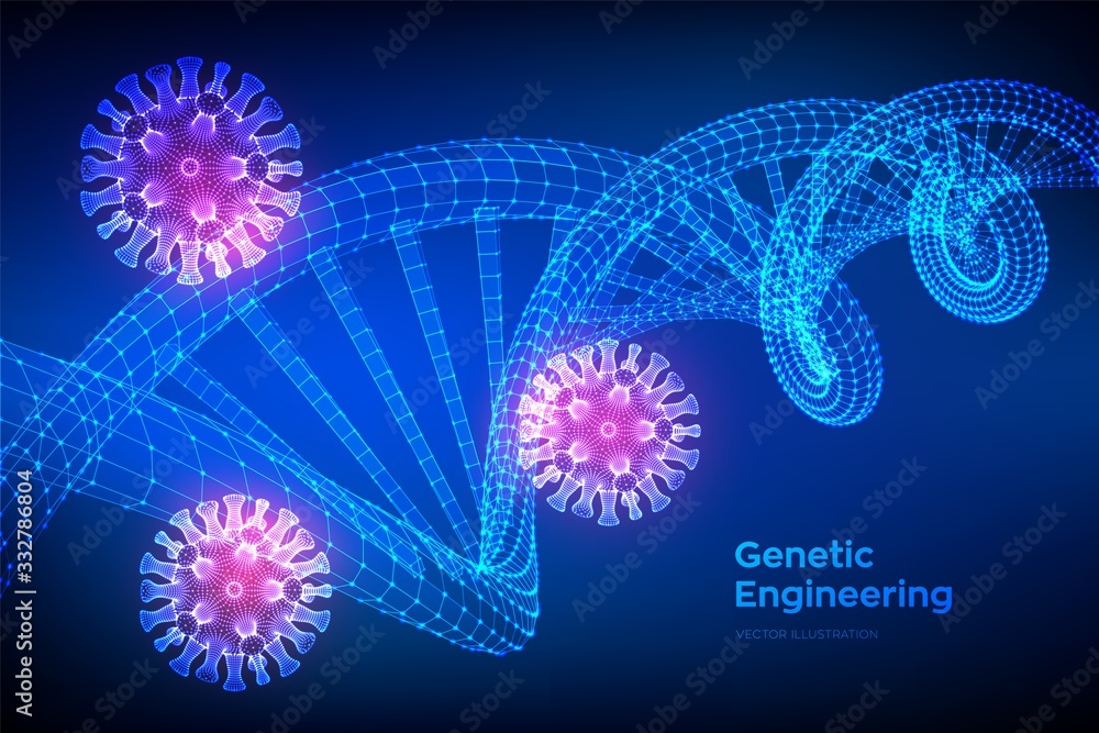 DNA sequence and COVID-19 infection virus cells. Coronavirus 2019-nCov ...